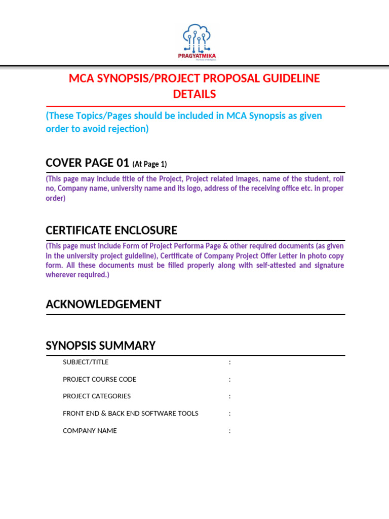 Synopsis Guidelines MCA Min | PDF | Computing | Information Technology