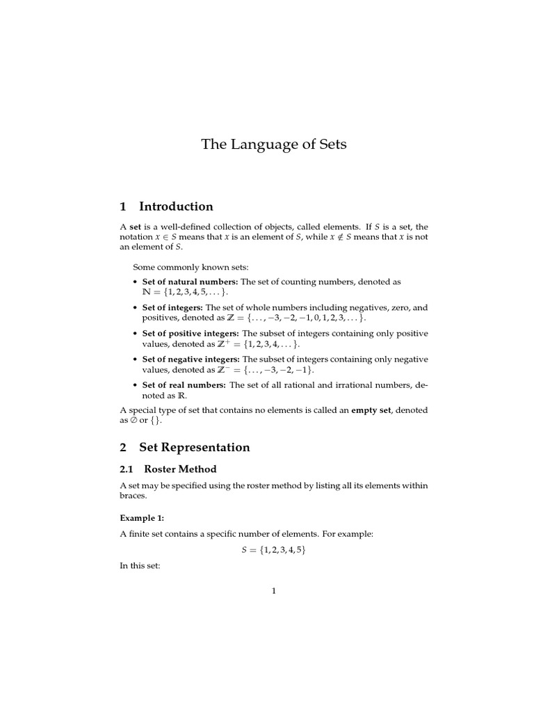 Handout The Language of Sets | PDF | Set (Mathematics) | Numbers