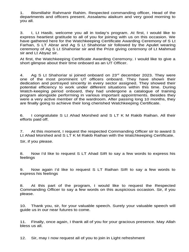 MC Script Watchkeeping Awarding Ceremony | PDF