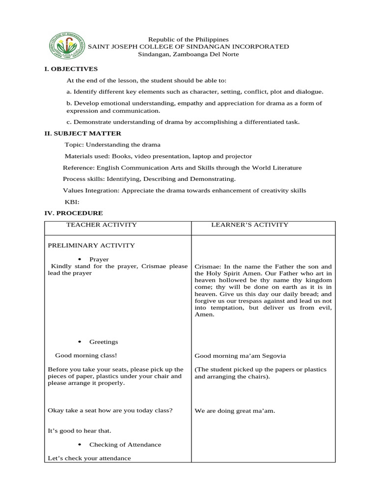Understanding The Drama Lesson Plan For Demo Cutiieee | PDF | Play ...