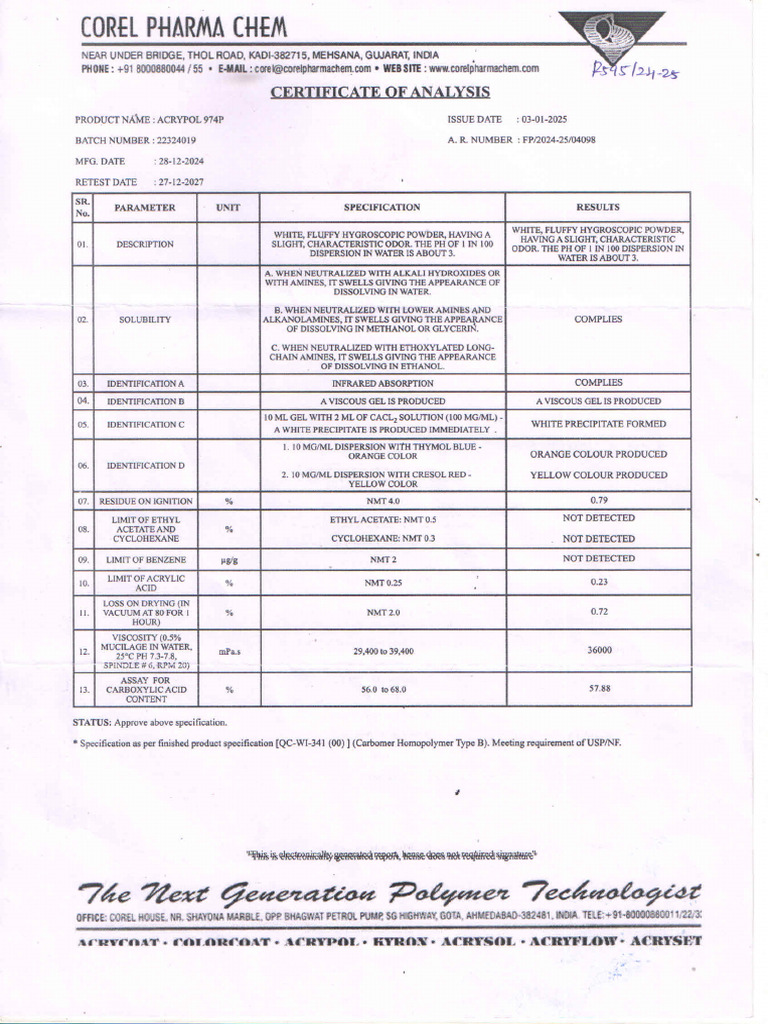 Coa - Acrypol 974P | PDF