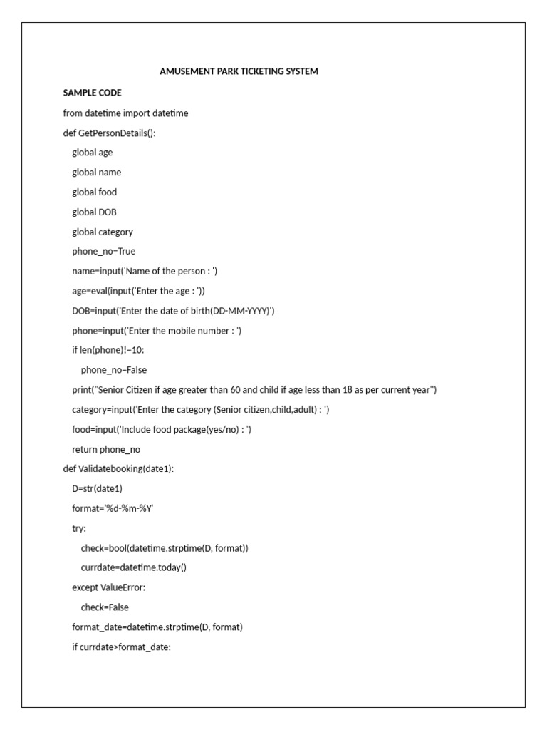 Amusement Park Ticketing System | PDF
