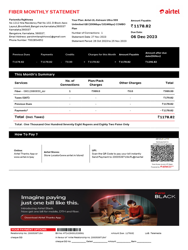 Parishmita - Airtel Bill - Dec | PDF | Cheque | Credit Card
