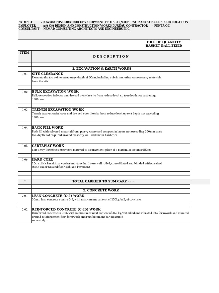 Basket Ball - BOQ (1) 126 | PDF | Concrete | Masonry