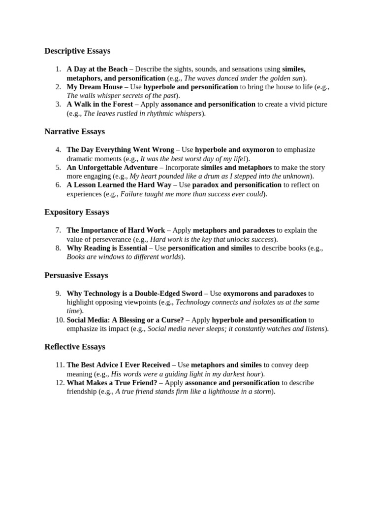 Essay Topics for Figures of Speech | PDF