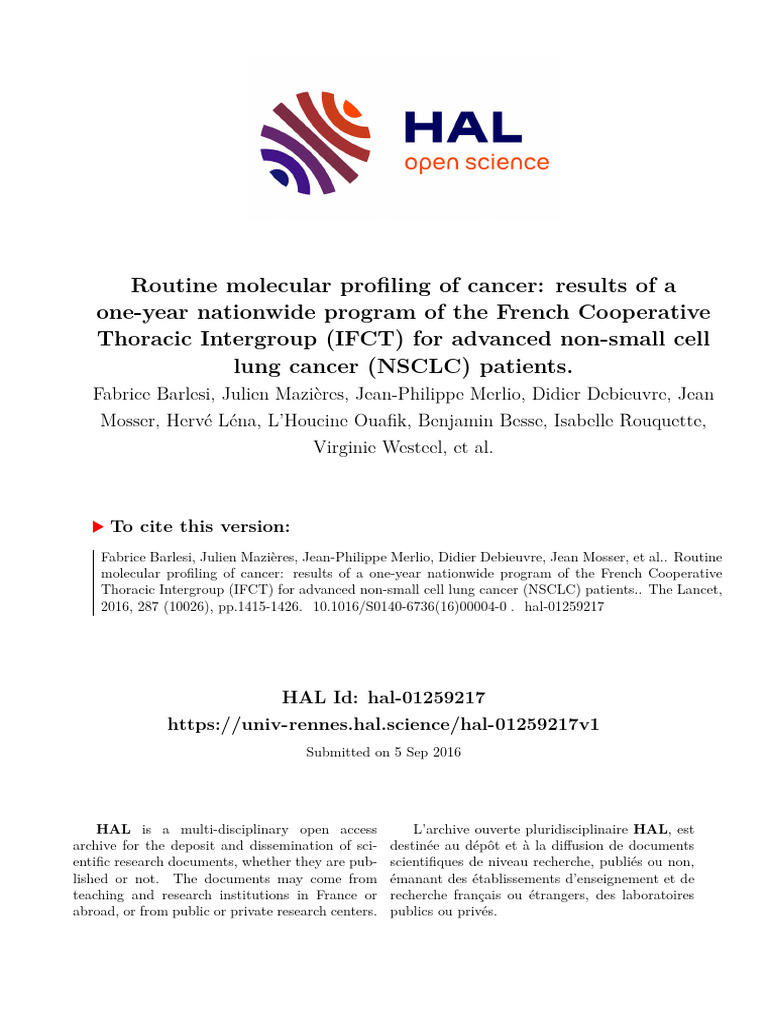 Routine Molecular Profiling of Cancer - Accepted | PDF | Neoplasms ...