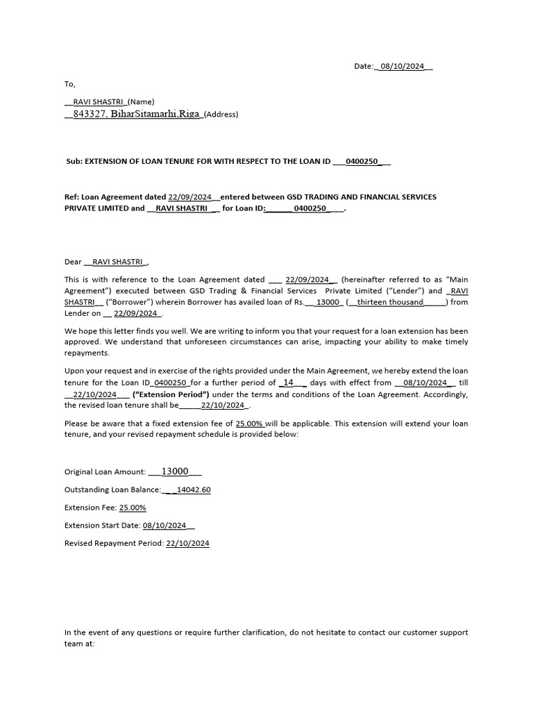 Loan Tenure Extension Approval Letter | PDF | Loans | Banking