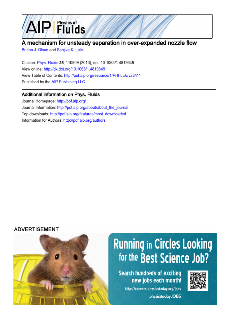 A Mechanism for Unsteady Separation in Over-expanded Nozzle Flow | PDF | Shock Wave | Fluid Dynamics