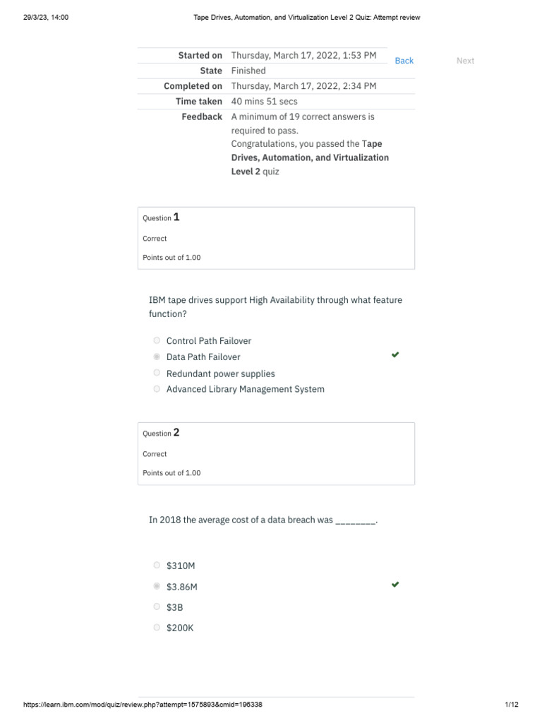 Tape Drives, Automation, and Virtualization Level 2 Quiz- Attempt review | PDF | Data | Computer ...