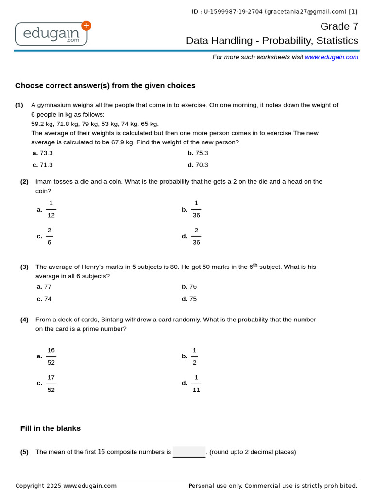Grade7 1599987 19 2704.q | PDF | Average | Mean
