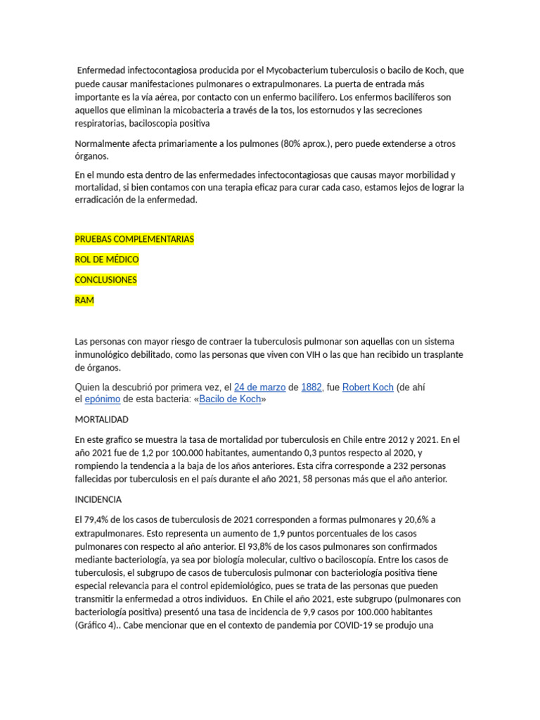 24 de Marzo 1882 Robert Koch Epónimo Bacilo de Koch | PDF | Tuberculosis | Infección