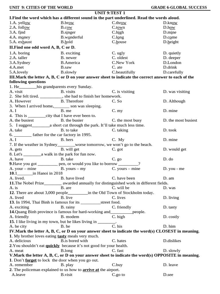 Unit 9-Practice Test-Anh 6 | PDF | London | Desert