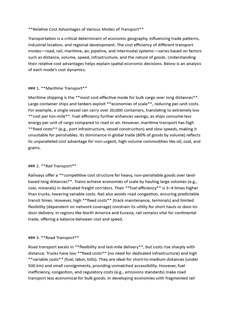 Relative Cost Advantages of Various Modes of Transport | PDF ...