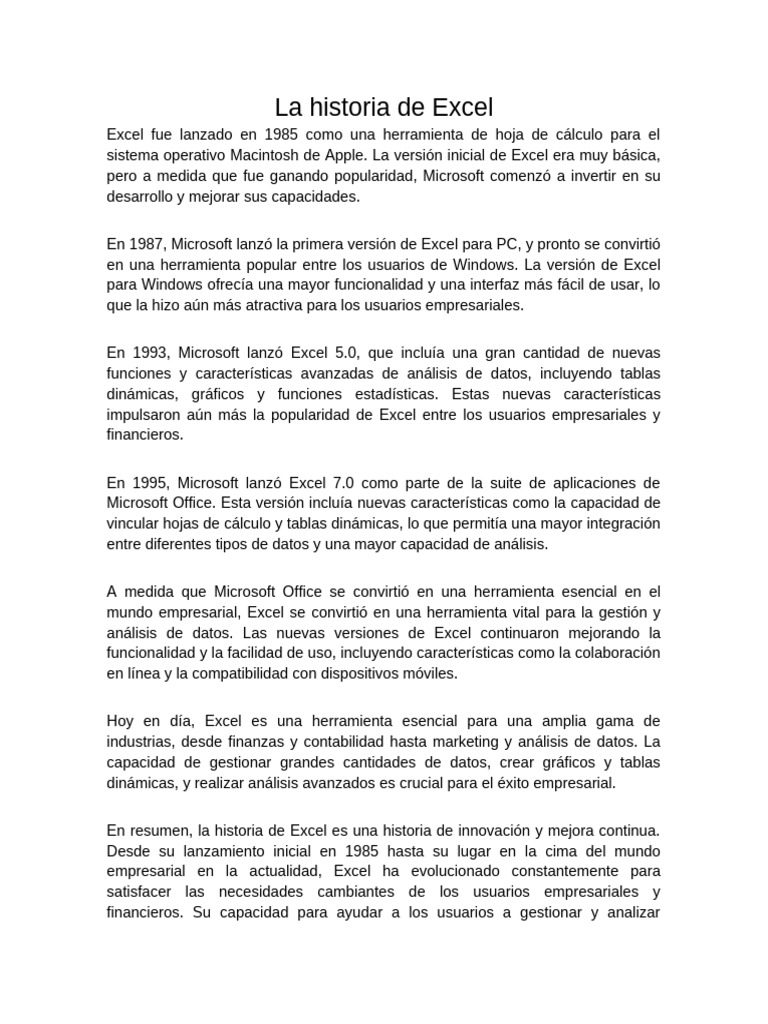 Evolución de Excel: Historia y Desarrolladores | PDF | Microsoft Excel ...