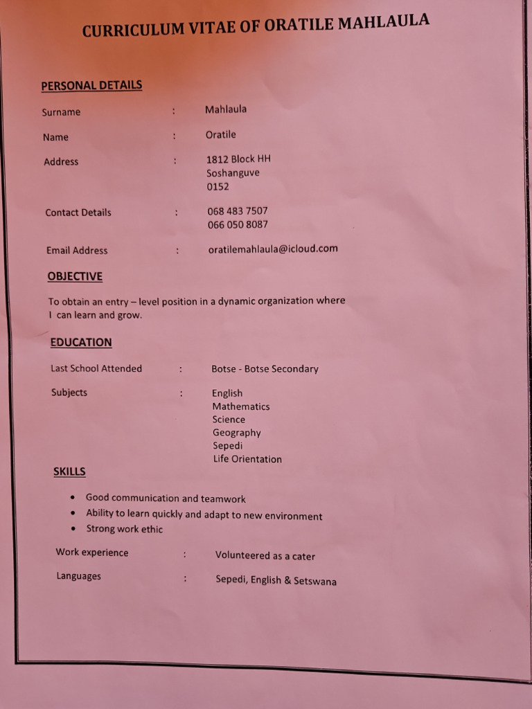 CV Oratile | PDF