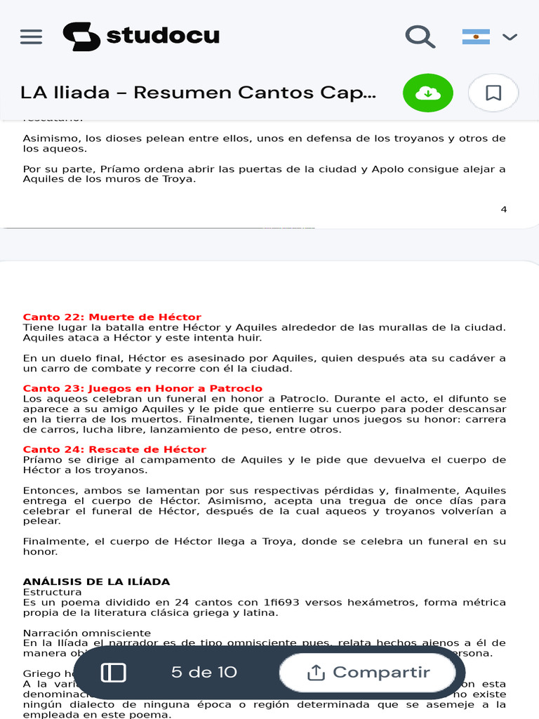 Resumen de La Ilíada: Cantos Clave | PDF | Héctor | Ilíada