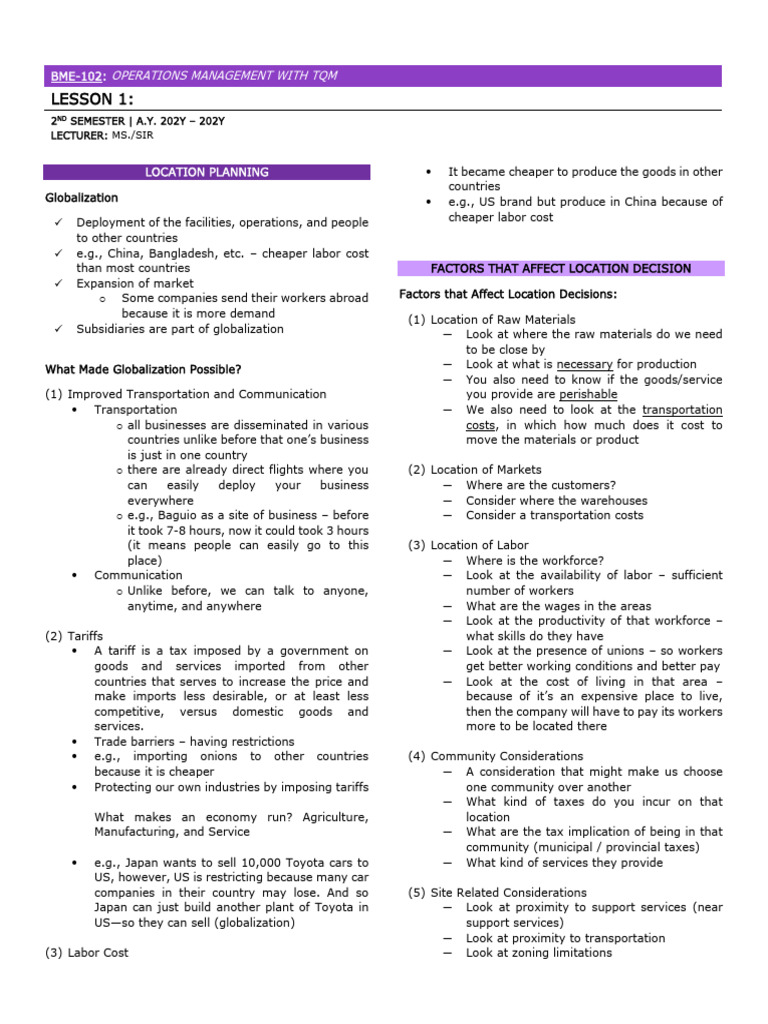 Operations Management - Location Planning | PDF | Cost Of Living | Taxes