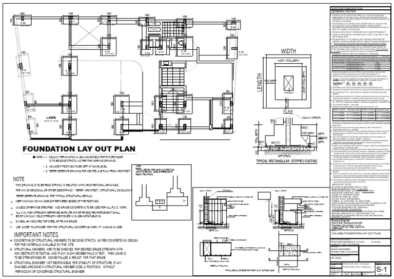 S01 - Column Foundation Layout Plan | PDF | Concrete | Structural Engineering