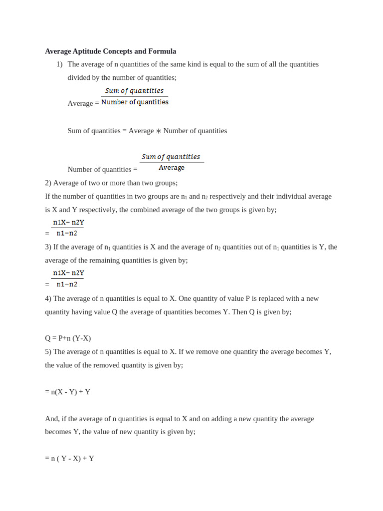Average Aptitude Concepts and Formulas | PDF | Numbers | Rational Number