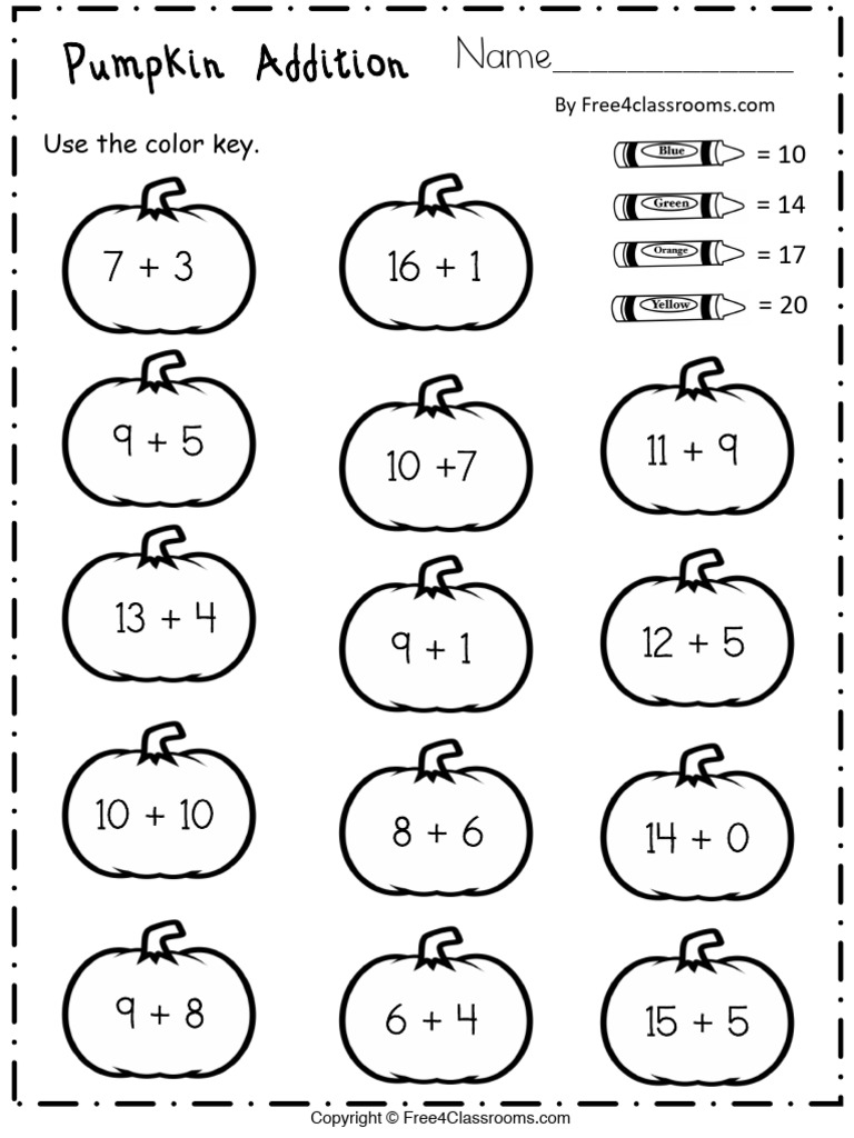 Free Pumpkin Addition Worksheet Up To 20 R1raol | PDF