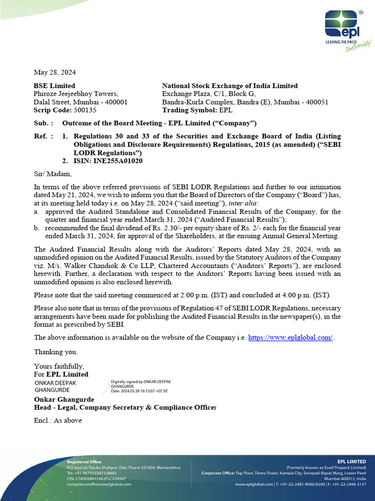 Sir/ Madam,: Inter Alia | PDF | Going Concern | Audit