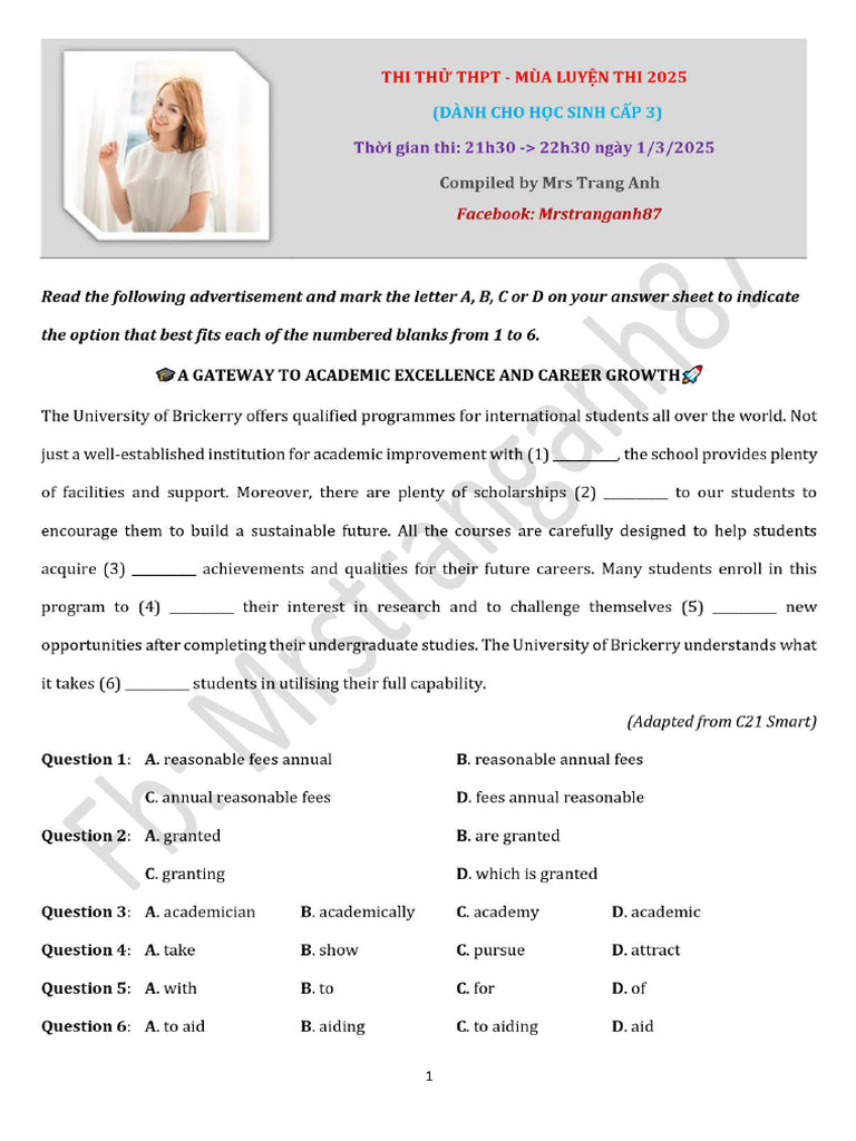 Đề Thi Thử Tháng 2-2025 (Dành Cho Thpt) | PDF