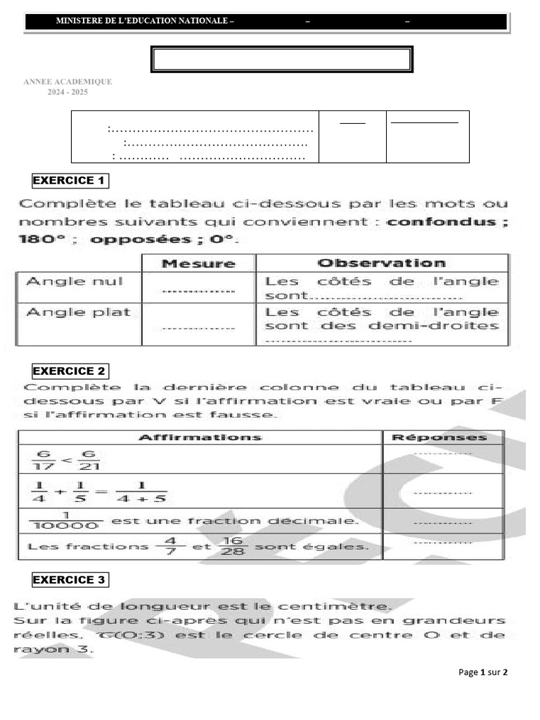 DEVOIRS DE MATHS 6eme | PDF