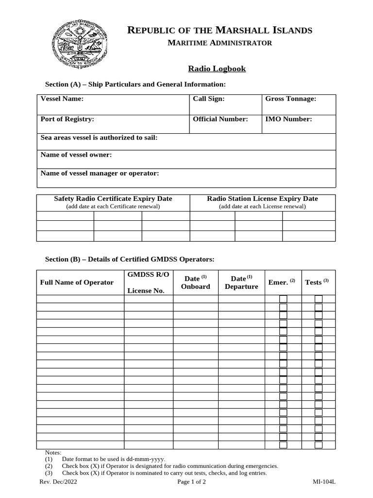 MARSHALL ISLAND-Radio-Logbook-Sample | PDF