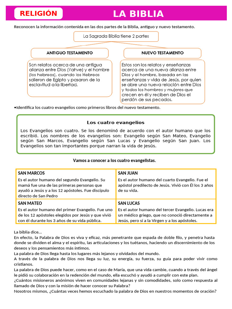 D2 A2 Ficha Rel. La Biblia | PDF | Evangelios | Biblia