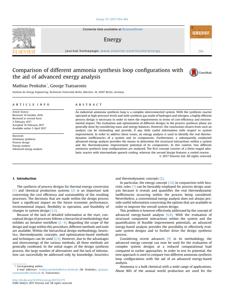 Ammonia Synthesis Loop Exergy Analysis | PDF | Exergy | Chemical Reactor