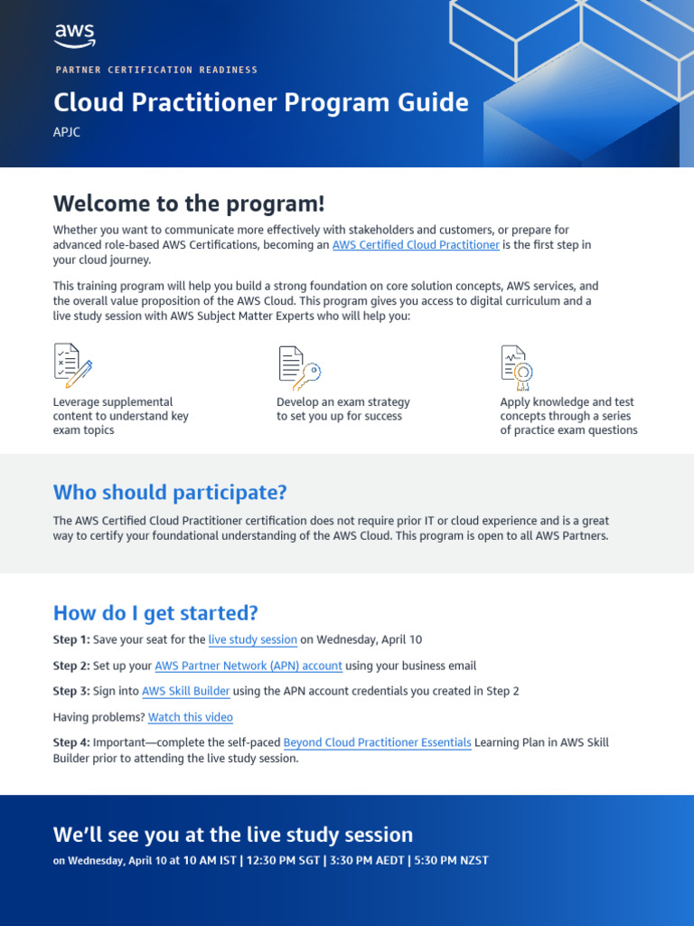 Program Guide - APCR Cloud Practitioner APAC | PDF | Amazon Web Services | Cloud Computing