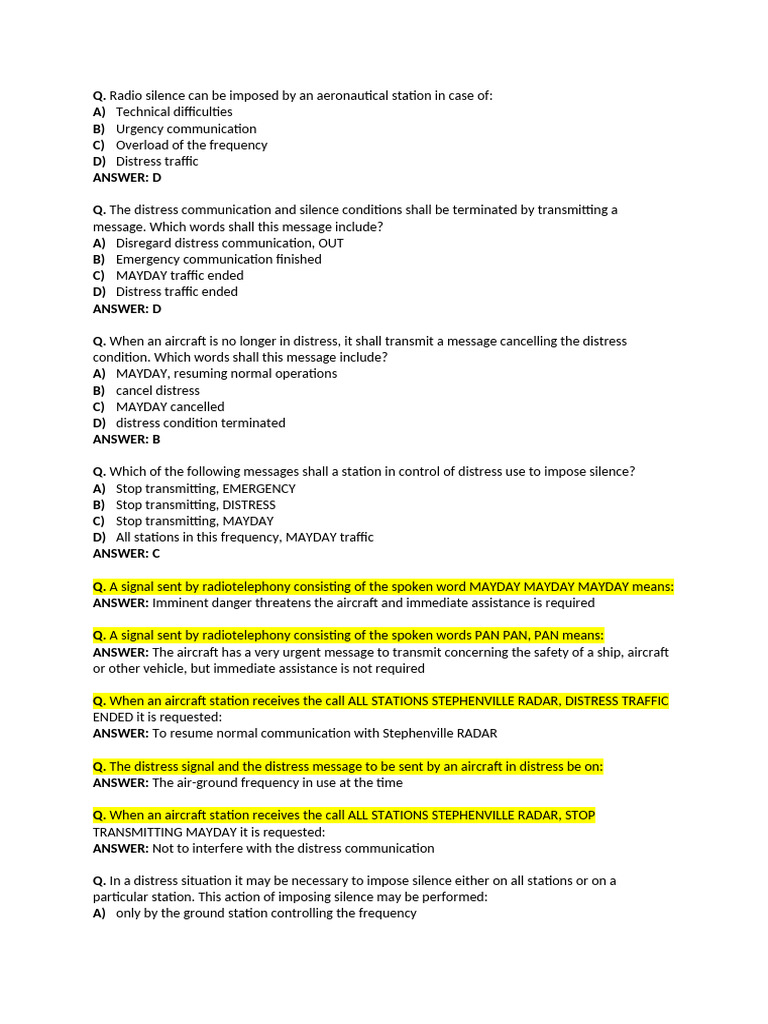 Questions On Distress and Urgency Messages (EDITED) | PDF | Transponder ...