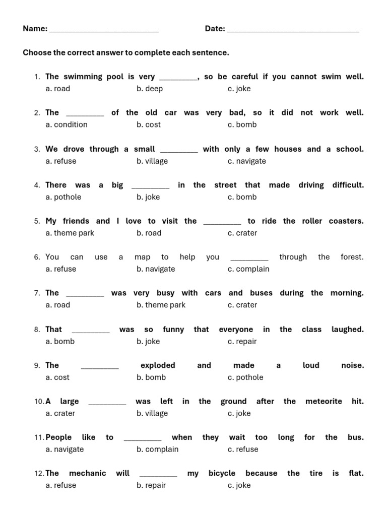 Vocab Test (A2) (From Lesson 22) | PDF