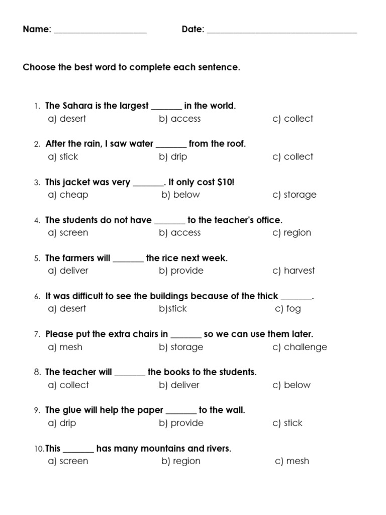 Vocab Test (A2) (From Lesson 25) | PDF