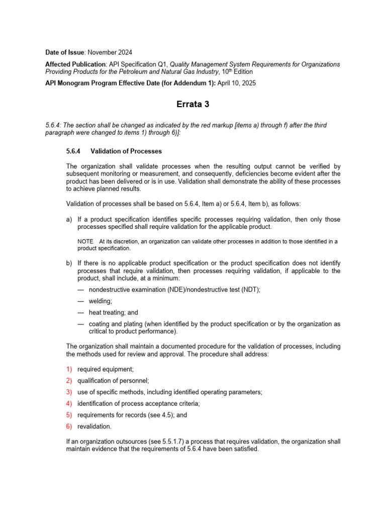 Errata 3: Date of Issue Affected Publication API Monogram Program Effective Date (For Addendum 1 ...