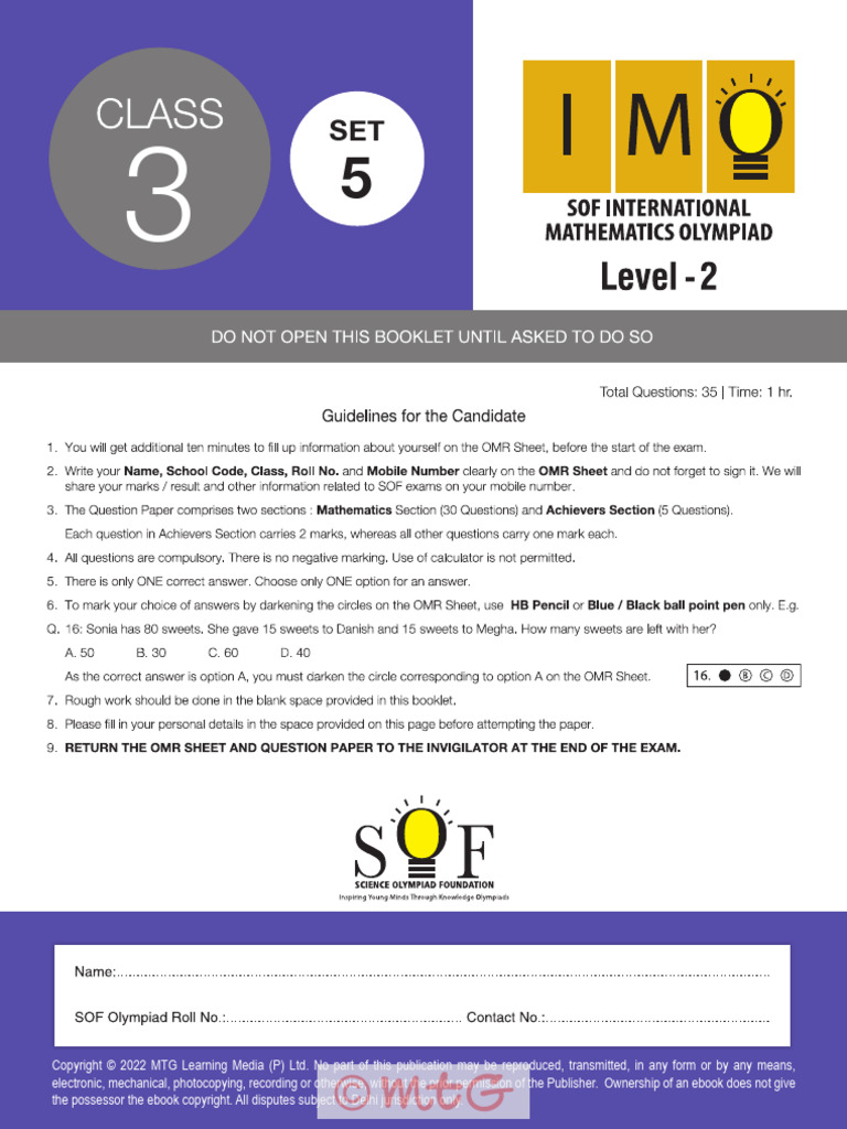 Imo Level2 Class 3 Set 5 | PDF