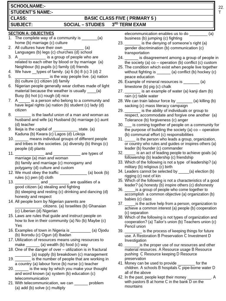 Primary 5 Social Studies Term 3 Exam | PDF | Labour Economics | Employment