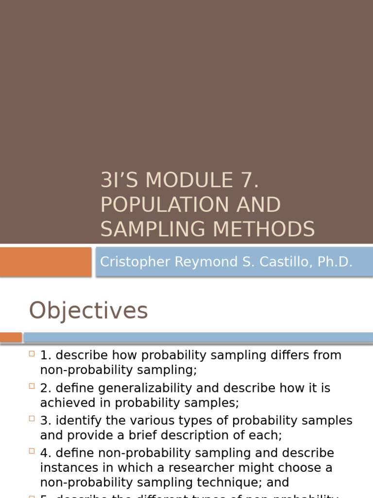 3is Module 7. Population and Sampling | PDF | Sampling (Statistics) | Statistics