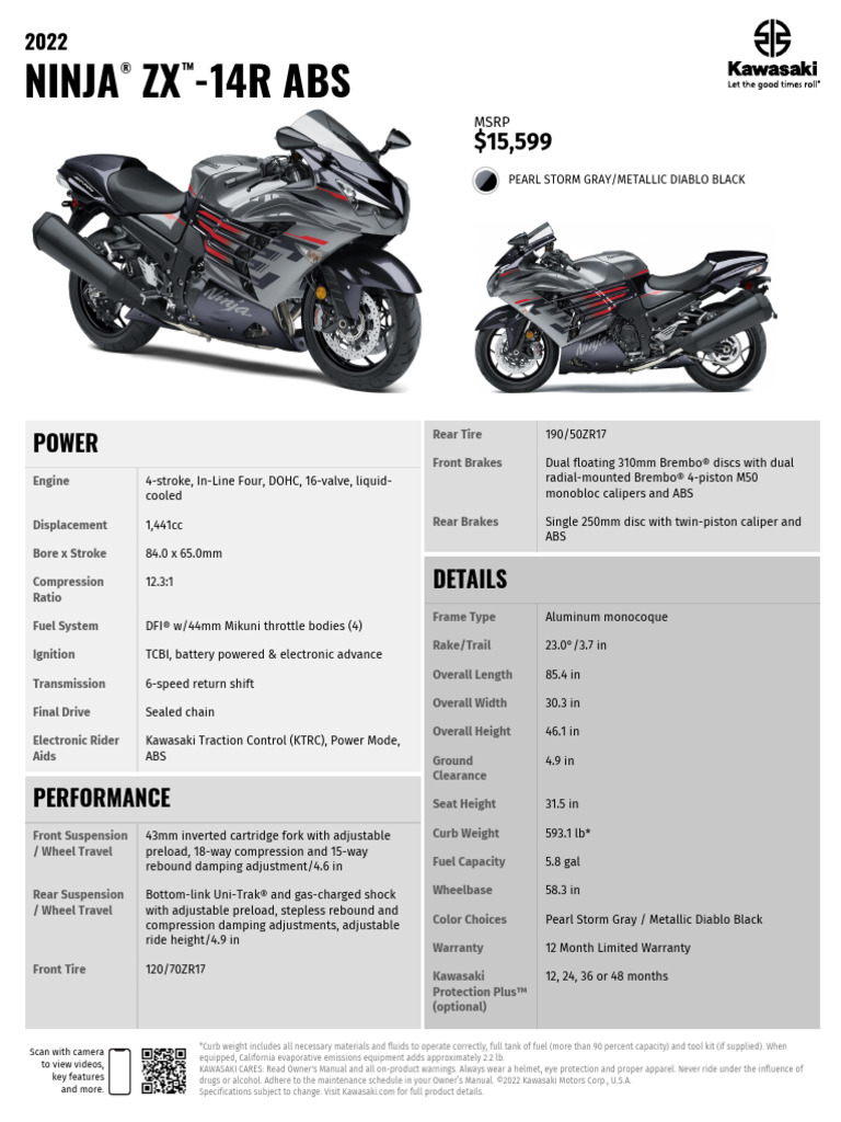 2022 Ninja ZX 14r Abs en Us Spec Sheet | PDF | Anti Lock Braking System ...