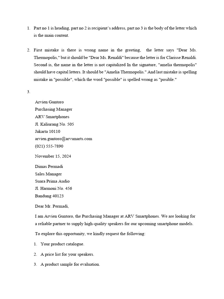 Letter Formatting and Error Corrections | PDF