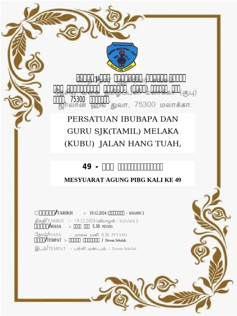 Laporan Agm Pibg SJKT Melaka Kubu 2024 | PDF