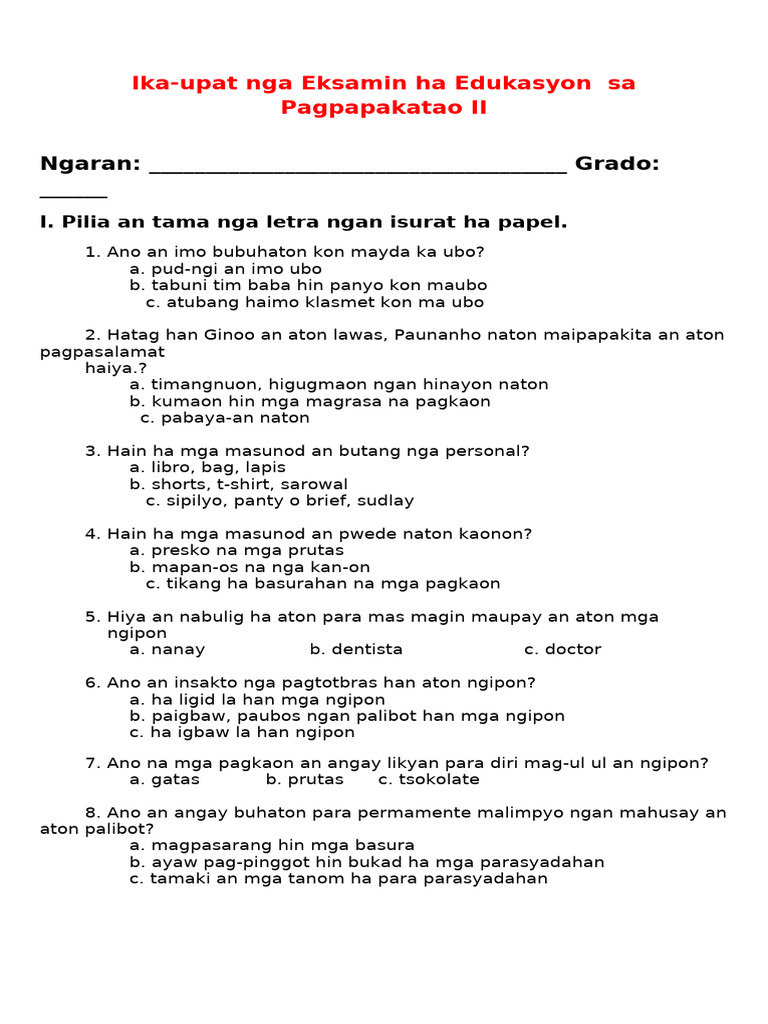 ESP 2 4th Quarter Test | PDF