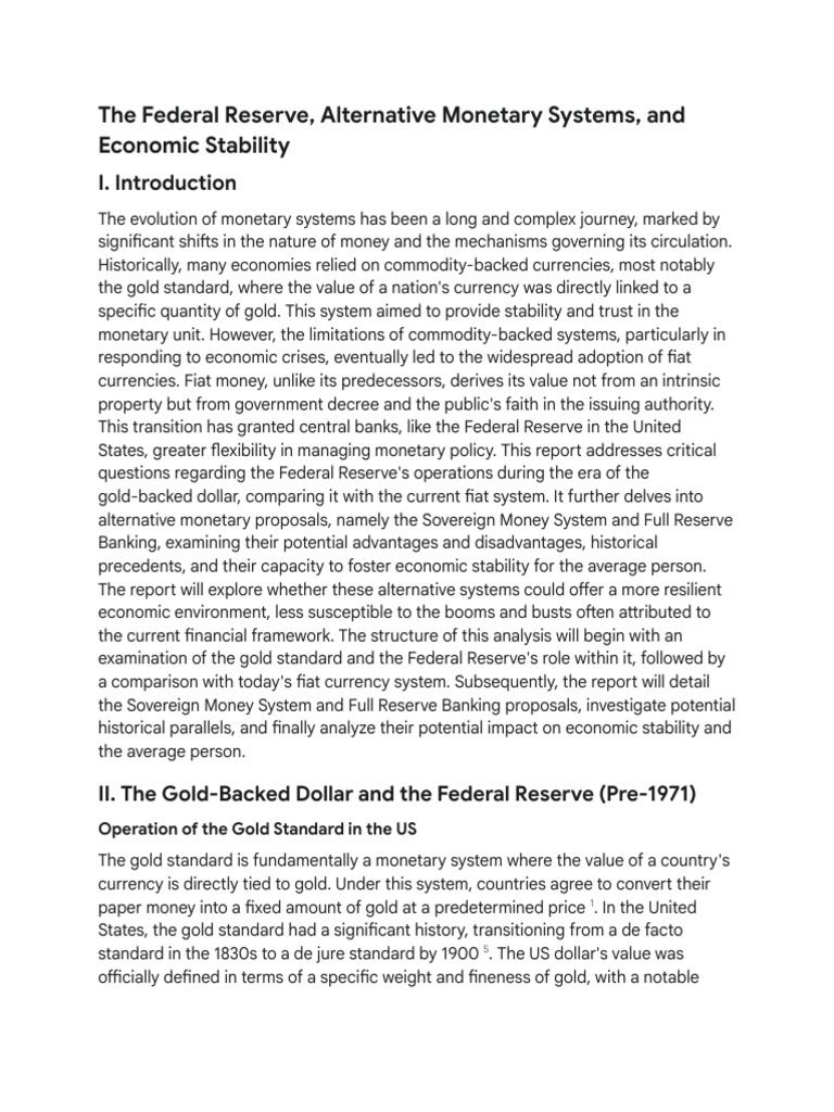 Federal Reserve and Monetary Systems Analysis | PDF | Gold Standard | Money