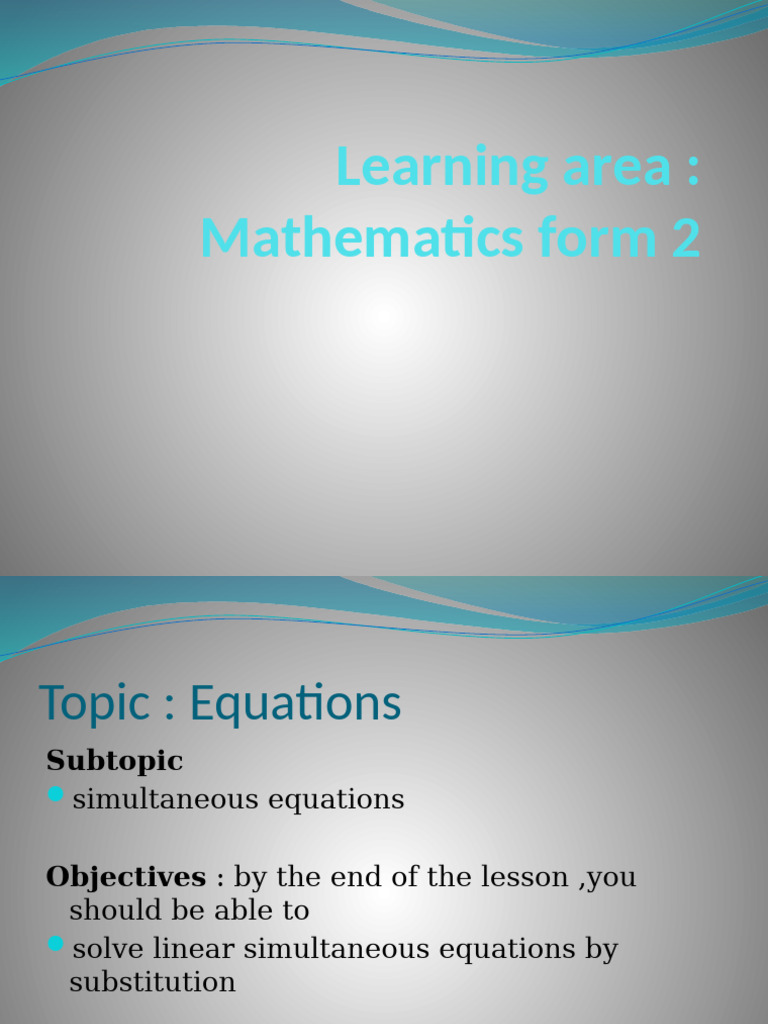 Algebra - Simultaneous Equations Substitution f2 | PDF