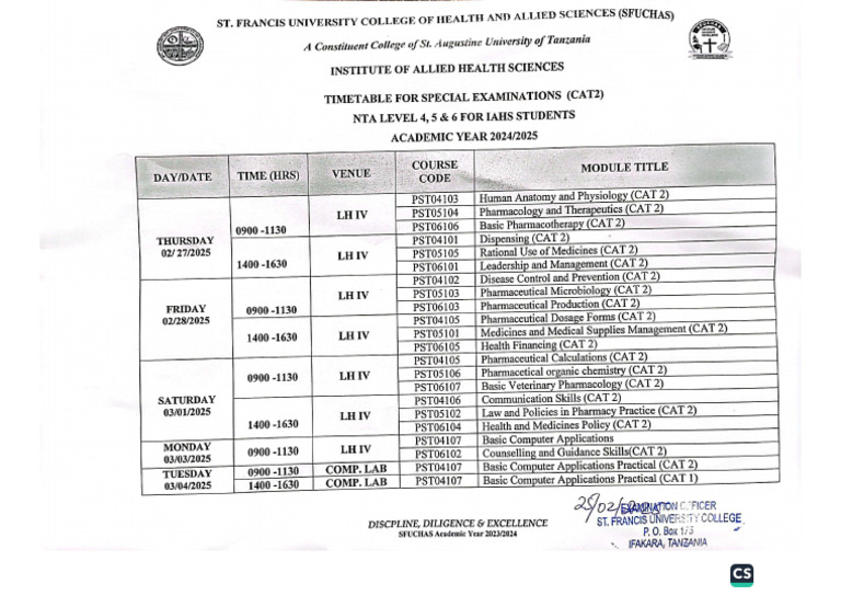 Special Exams Timetable | PDF