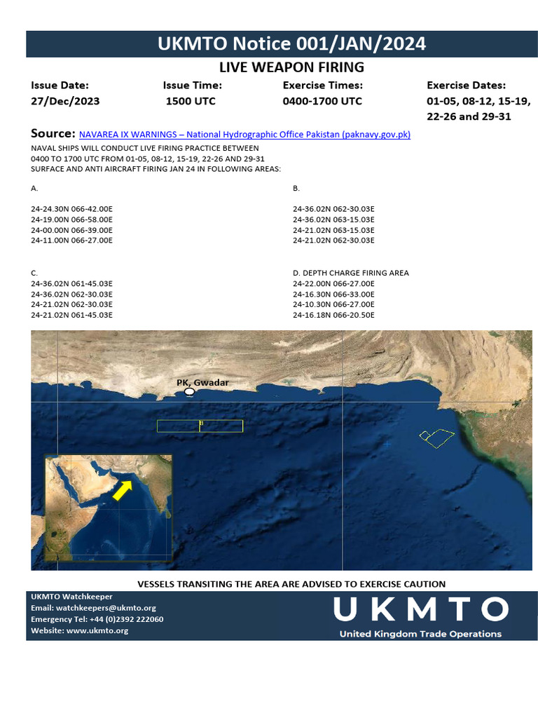 UKMTO Notice 001 JAN 2024 | PDF