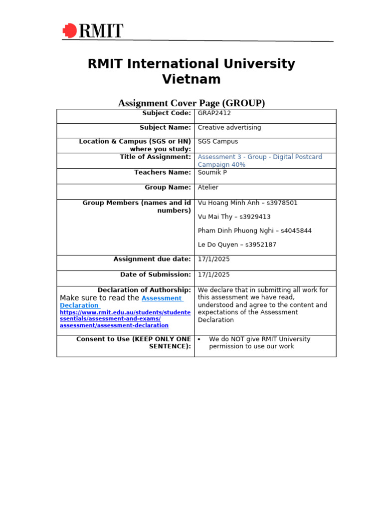 RMIT VN Cover Sheet Group Work | PDF