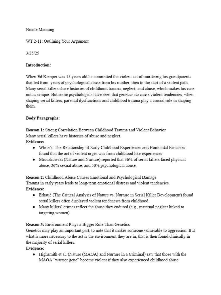 WT 2-11 - Outlining Your Argument | PDF | Serial Killer | Violence