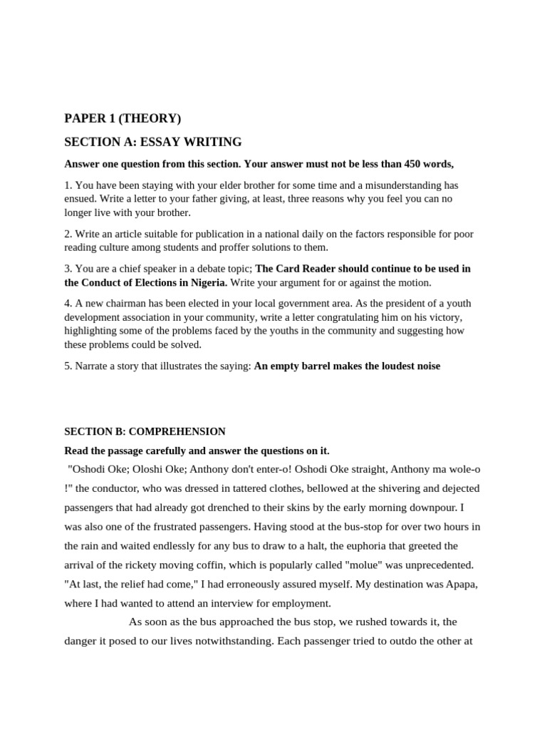 SS3 English Exam Questions | PDF | Stress (Linguistics) | Telephone