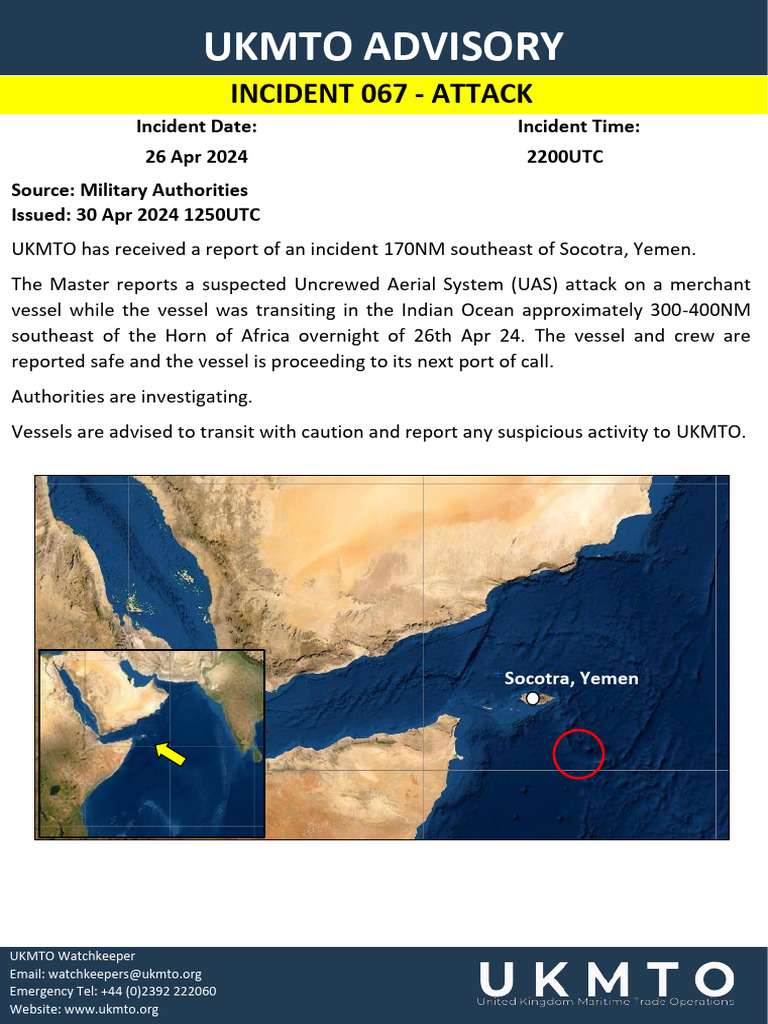 Ukmto Advisory Incident 067 Attack | PDF